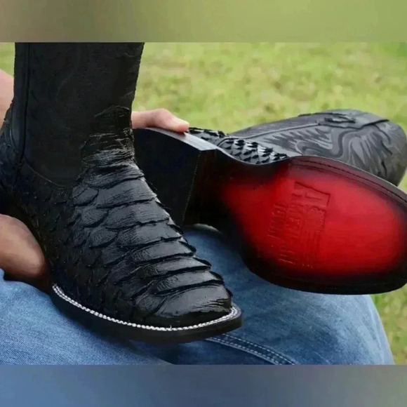 american town | Shoes | 924 Black Python Leather Boots With Black Shaft ...